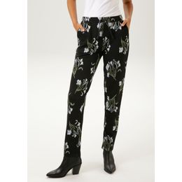 Schlupfhose Aniston CASUAL Gr. 36, N-Gr, bunt (schwarz, oliv, weiß, rauchblau) Damen Hosen mit farbharmonischem Blumen-Dessin