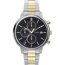 Chronograph Timex "CHICAGO" Armbanduhren silberfarben (silberfarben, gelbgoldfarben) Herren Quarzuhr, Armbanduhr, Herren, Datum, Stoppfunktion, 1224-Std.-Anzeige