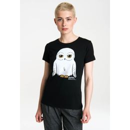 logoshirt Damen T-Shirt "Harry Potter - Hedwig", schwarz, Gr. L, bedruckt, 100% Baumwolle, Shirts, mit niedlichem Hedwig-Print