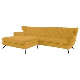 Ecksofa 3C Candy "Beatrice L-Form" Sofas Gr. B/H/T: 300cm x 94cm x 175cm, Samtoptik, Recamiere links, gelb (curry) mit Rückensteppung im Rautenmuster