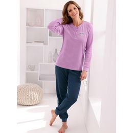 wäschepur Schlafanzug WÄSCHEPUR Gr. 44/46, lila (orchidee, dunkelblau) Damen Homewear-Sets