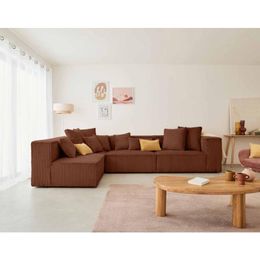 Colombine - modulares ecksofa links - 5 sitzplätze - großer geripptem cord - terrakotta