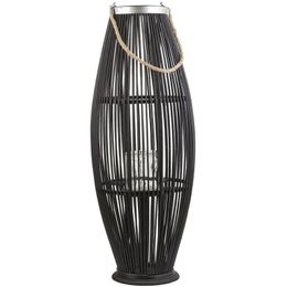 Beliani - Bambusholz Deko Laterne schwarz Flechtoptik Windlicht mit Glaseinsatz Retro Gartenlaterne Kerzenhalter Kerzenständer 84 cm Tahiti