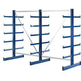eurokraft pro Kragarmregal mit identischer Kragarm-Länge, Regallänge 2700 mm, zweiseitig, enzianblau