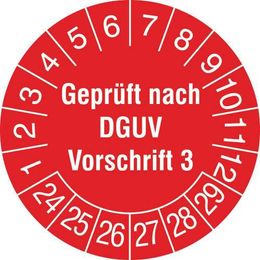 SafetyMarking® SafetyMarking 31.C2105.24-29 Prüfplakette Geprüft nach DGUV Vorschrift 3 2024-2029 Rot/Weiß Folie selbstklebend (Ø) 3 cm 3 cm 500 St.