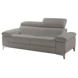 3-Sitzer NICOLETTI HOME Sofas Gr. B/H/T: 214cm x 99cm x 108cm, Leder Torrello, ohne Relaxfunktion, grau (iron) Kopfteilverstellung, wahlweise mit und ohne elektrischer Relaxfunktion