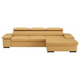 Sit & More Ecksofa SIT & MORE "Alcudia L-Form" Sofas Gr. B/H/T: 286cm x 73cm x 174cm, NaturLEDER, Recamiere rechts, mit Kopfteilverstellung-mit Armteilverstellung-mit Bettfunktion-Rücken echt Leder, gelb (curry) wahlweise mit Bettfunktion