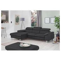 Ecksofa COTTA "Komaris L-Form" Sofas Gr. B/H/T: 244cm x 72cm x 166cm, Kunstleder SOFTLUX, Recamiere links, ohne Bettfunktion-ohne Bettkasten-ohne RGB-LED-Beleuchtung, schwarz mit Kopfteilverstellung, wahlweise Bettfunktion,Stauraum & Beleuchtung