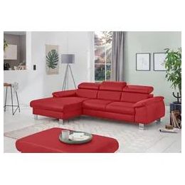 Ecksofa COTTA "Komaris L-Form" Sofas Gr. B/H/T: 244cm x 72cm x 166cm, Kunstleder SOFTLUX, Recamiere links, ohne Bettfunktion-ohne Bettkasten-ohne RGB-LED-Beleuchtung, rot mit Kopfteilverstellung, wahlweise Bettfunktion,Stauraum & Beleuchtung