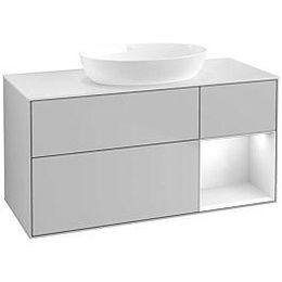 Villeroy & Boch Villeroy und Boch Finion Waschtischunterschrank FA71GFGJ 120cm, Abdeckplatte white matt, Regale Glossy white lacquer, Light grey matt