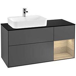 Villeroy & Boch Villeroy und Boch Finion Waschtischunterschrank G402PCGK 120cm, Abdeckplatte black matt, Emotion, Regal rechts Oak Veneer, Anthracite matt