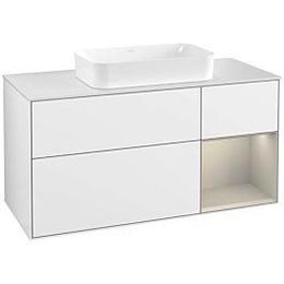 Villeroy & Boch Villeroy und Boch Finion Waschtischunterschrank G301HHGF 120cm, Abdeckplatte white matt, Emotion, Regal rechts Sand Matt, Glossy white lacquer