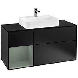 Villeroy & Boch Villeroy und Boch Finion Waschtischunterschrank F412GMPD 120cm, Abdeckplatte black matt, Regal links Olive Matt Lacquer, Black matt lacquer