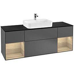 Villeroy & Boch Villeroy und Boch Finion Waschtischunterschrank G452PCGK 160cm, Abdeckplatte black matt, Emotion, Regale Oak Veneer, Anthracite matt