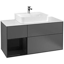 Villeroy & Boch Villeroy und Boch Finion Waschtischunterschrank F161PHGK 120cm, Abdeckplatte white matt, Regal links Glossy Black Lacquer, Anthracite matt