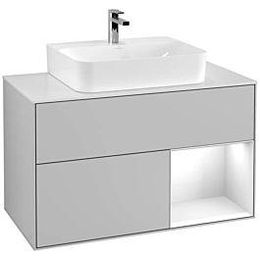 Villeroy & Boch Villeroy und Boch Finion Waschtischunterschrank G121GFGJ 100cm, Abdeckplatte white matt, Emotion, Regal rechts Glossy white lacquer, Light grey matt