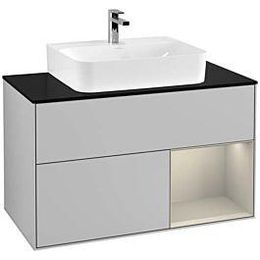 Villeroy & Boch Villeroy und Boch Finion Waschtischunterschrank F122HHGJ 100cm, Abdeckplatte black matt, Regal rechts Sand Matt, Light grey matt