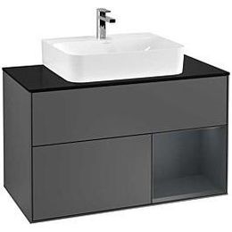 Villeroy & Boch Villeroy und Boch Finion Waschtischunterschrank F122HGGK 100cm, Abdeckplatte black matt, Regal rechts Midnight Blue Matt Lacquer, Anthracite matt