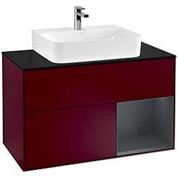 Villeroy & Boch Villeroy und Boch Finion Waschtischunterschrank F122HGHB 100cm, Abdeckplatte black matt, Regal rechts Midnight Blue Matt Lacquer, Peony Matt