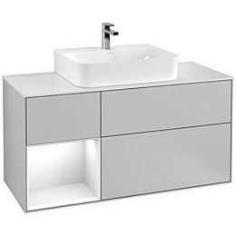 Villeroy & Boch Villeroy und Boch Finion Waschtischunterschrank G161GFGJ 120cm, Abdeckplatte white matt, Emotion, Regal links Glossy white lacquer, Light grey matt