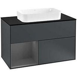 Villeroy & Boch Villeroy und Boch Finion Waschtischunterschrank G242GKHG 100cm, Abdeckplatte black matt, Emotion, Regal links Anthracite matt, Midnight Blue Matt Lacquer