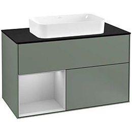 Villeroy & Boch Villeroy und Boch Finion Waschtischunterschrank G242GJGM 100cm, Abdeckplatte black matt, Emotion, Regal links Light grey matt, Olive Matt Lacquer