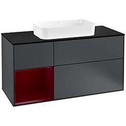 Villeroy & Boch Villeroy und Boch Finion Waschtischunterschrank F292HBHG 120cm, Abdeckplatte black matt, Regal links Peony, Midnight Blue Matt Lacquer