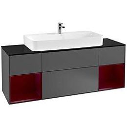 Villeroy & Boch Villeroy und Boch Finion Waschtischunterschrank G212HBGK 160cm, Abdeckplatte black matt, Emotion, Regale Peony matt lacquer, Anthracite matt