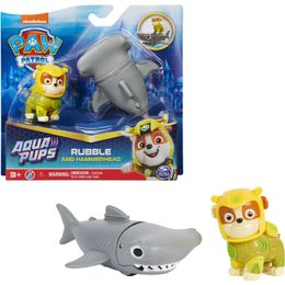 Spin Master Spielfigur Paw Patrol Aqua Pups - Hero Pups-Set mit Rubble-Welpenfigur und Hammerhai-Figur