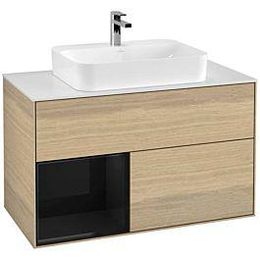 Villeroy & Boch Villeroy und Boch Finion Waschtischunterschrank F361PHPC 100cm, Abdeckplatte white matt, Regal links Glossy Black Lacquer, Oak Veneer