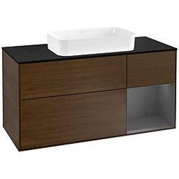 Villeroy & Boch Villeroy und Boch Finion Waschtischunterschrank F302GKGN 120cm, Abdeckplatte black matt, Regal rechts Anthracite matt, Walnut veneer