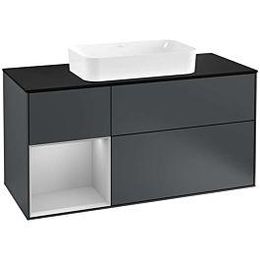 Villeroy & Boch Villeroy und Boch Finion Waschtischunterschrank G292GJHG 120cm, Abdeckplatte black matt, Emotion, Regal links Light grey matt, Midnight Blue Matt Lacquer