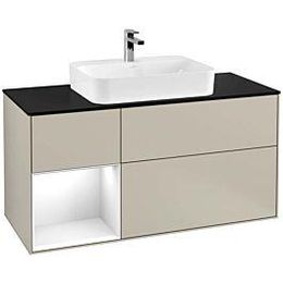 Villeroy & Boch Villeroy und Boch Finion Waschtischunterschrank F412GFHH 120cm, Abdeckplatte black matt, Regal links Glossy white lacquer, Sand Matt Lacquer