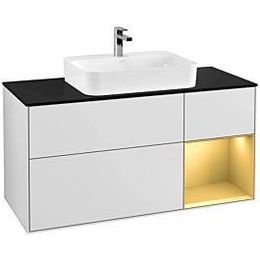 Villeroy & Boch Villeroy und Boch Finion Waschtischunterschrank G422HFMT 120cm, Abdeckplatte black matt, Emotion, Regal rechts Gold matt, White matt lacquer