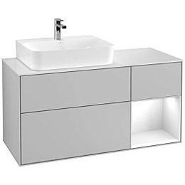 Villeroy & Boch Villeroy und Boch Finion Waschtischunterschrank G151GFGJ 120cm, Abdeckplatte white matt, Emotion, Regal links Glossy white lacquer, Light grey matt