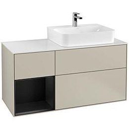 Villeroy & Boch Villeroy und Boch Finion Waschtischunterschrank G141PDHH 120cm, Abdeckplatte white matt, Emotion, Regal links Black matt lacquer, Sand Matt Lacquer