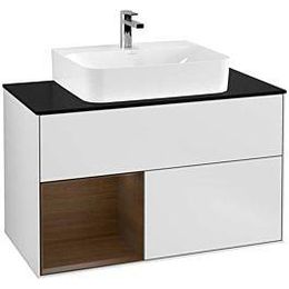 Villeroy & Boch Villeroy und Boch Finion Waschtischunterschrank G112GNMT 100cm, Abdeckplatte black matt, Emotion, Regal links Walnut veneer, White matt lacquer