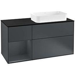 Villeroy & Boch Villeroy und Boch Finion Waschtischunterschrank F272HGHG 120cm, Abdeckplatte black matt, Regal links Midnight Blue Matt Lacquer, Midnight Blue Matt Lacquer