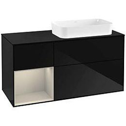 Villeroy & Boch Villeroy und Boch Finion Waschtischunterschrank G272HHPH 120cm, Abdeckplatte black matt, Emotion, Regal links Sand Matt Lacquer, Glossy Black Lacquer