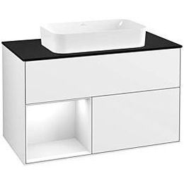 Villeroy & Boch Villeroy und Boch Finion Waschtischunterschrank F242GFGF 100x60,3cm, Abdeckplatte black matt, Regal links Glossy white lacquer, Glossy white lacquer