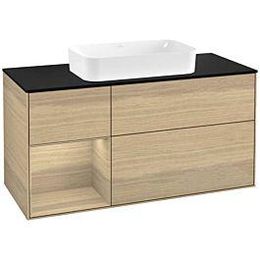 Villeroy & Boch Villeroy und Boch Finion Waschtischunterschrank F292PCPC 120cm, Abdeckplatte black matt, Regal links Oak Veneer, Oak Veneer