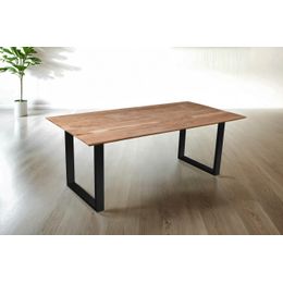 Esstisch 200x100 cm Akazie massiv eichenfarben schweizer Kante U-Gestell schwarz DEAN