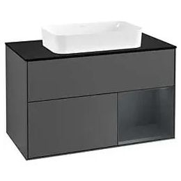 Villeroy & Boch Villeroy und Boch Finion Waschtischunterschrank F252HGGK 100x60,3cm, Abdeckplatte black matt, Regal rechts Midnight Blue Matt Lacquer, Anthracite matt