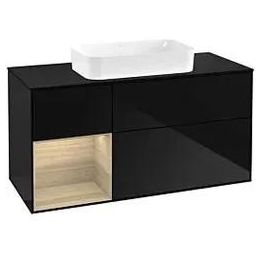 Villeroy & Boch Villeroy und Boch Finion Waschtischunterschrank F292PCPH 120cm, Abdeckplatte black matt, Regal links Oak Veneer, Glossy Black Lacquer