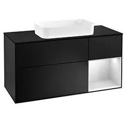 Villeroy & Boch Villeroy und Boch Finion Waschtischunterschrank F302MTPD 120cm, Abdeckplatte black matt, Regal rechts White matt lacquer, Black matt lacquer