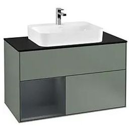 Villeroy & Boch Villeroy und Boch Finion Waschtischunterschrank F362HGGM 100cm, Abdeckplatte black matt, Regal links Midnight Blue Matt Lacquer, Olive Matt Lacquer