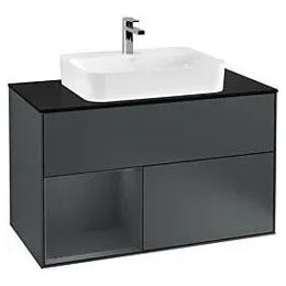 Villeroy & Boch Villeroy und Boch Finion Waschtischunterschrank F362HGHG 100cm, Abdeckplatte black matt, Regal links Midnight Blue Matt Lacquer, Midnight Blue Matt Lacquer