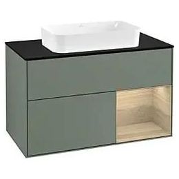 Villeroy & Boch Villeroy und Boch Finion Waschtischunterschrank G252PCGM 100cm, Abdeckplatte black matt, Emotion, Regal rechts Oak Veneer, Olive Matt Lacquer