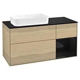 Villeroy & Boch Villeroy und Boch Finion Waschtischunterschrank G282PHPC 120cm, Abdeckplatte black matt, Emotion, Regal rechts Glossy Black Lacquer, Oak Veneer