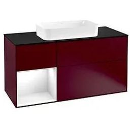 Villeroy & Boch Villeroy und Boch Finion Waschtischunterschrank G292GFHB 120cm, Abdeckplatte black matt, Emotion, Regal links Glossy white lacquer, Peony Matt